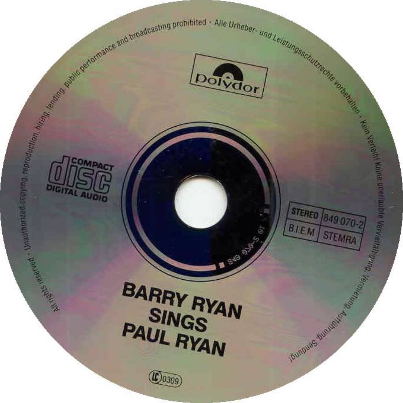 Copertina Cd Barry Ryan Barry Ryan Sings Paul Ryan Cd Cover Cd