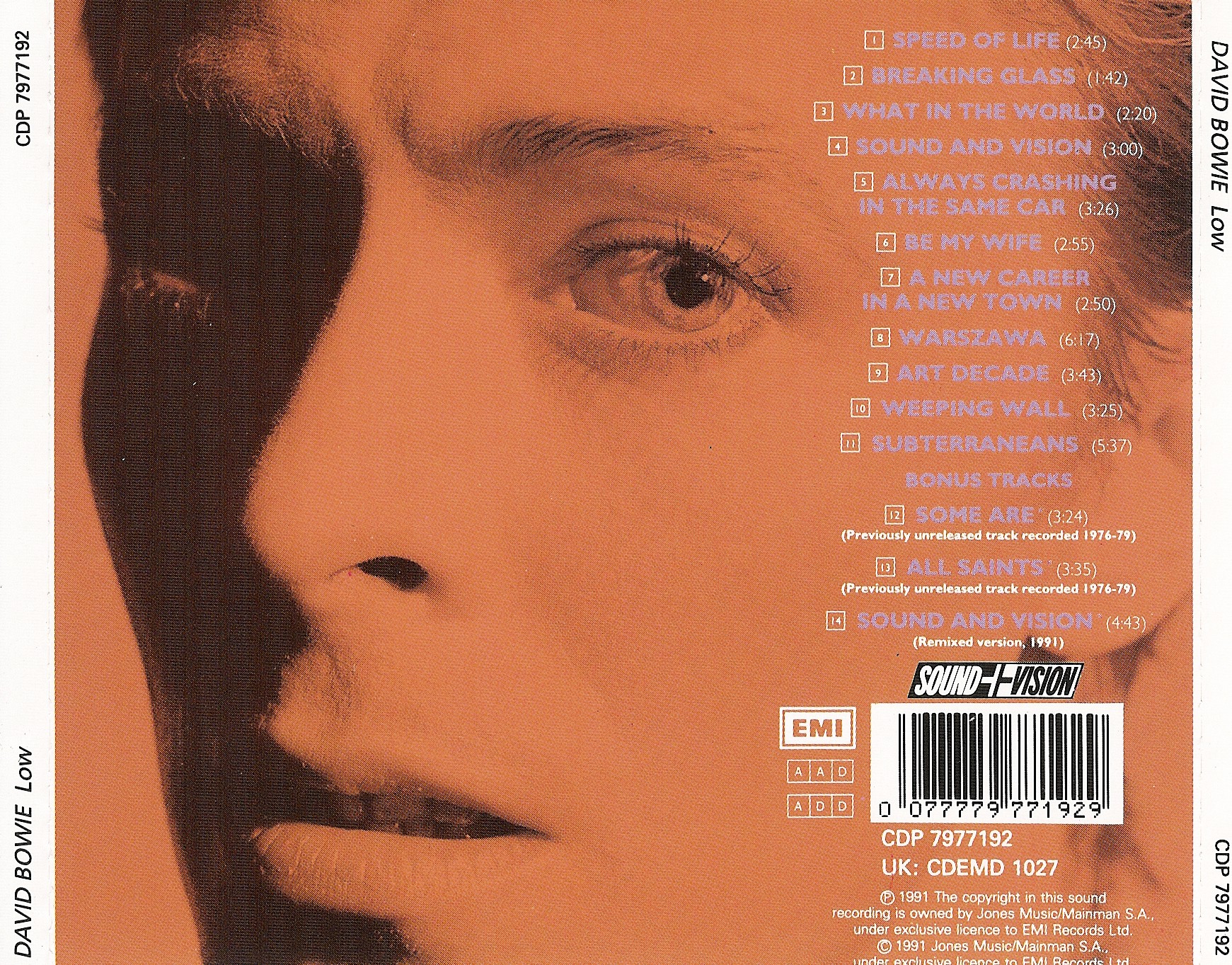 Copertina cd David Bowie - Low - Back, cover cd David Bowie - Low ...