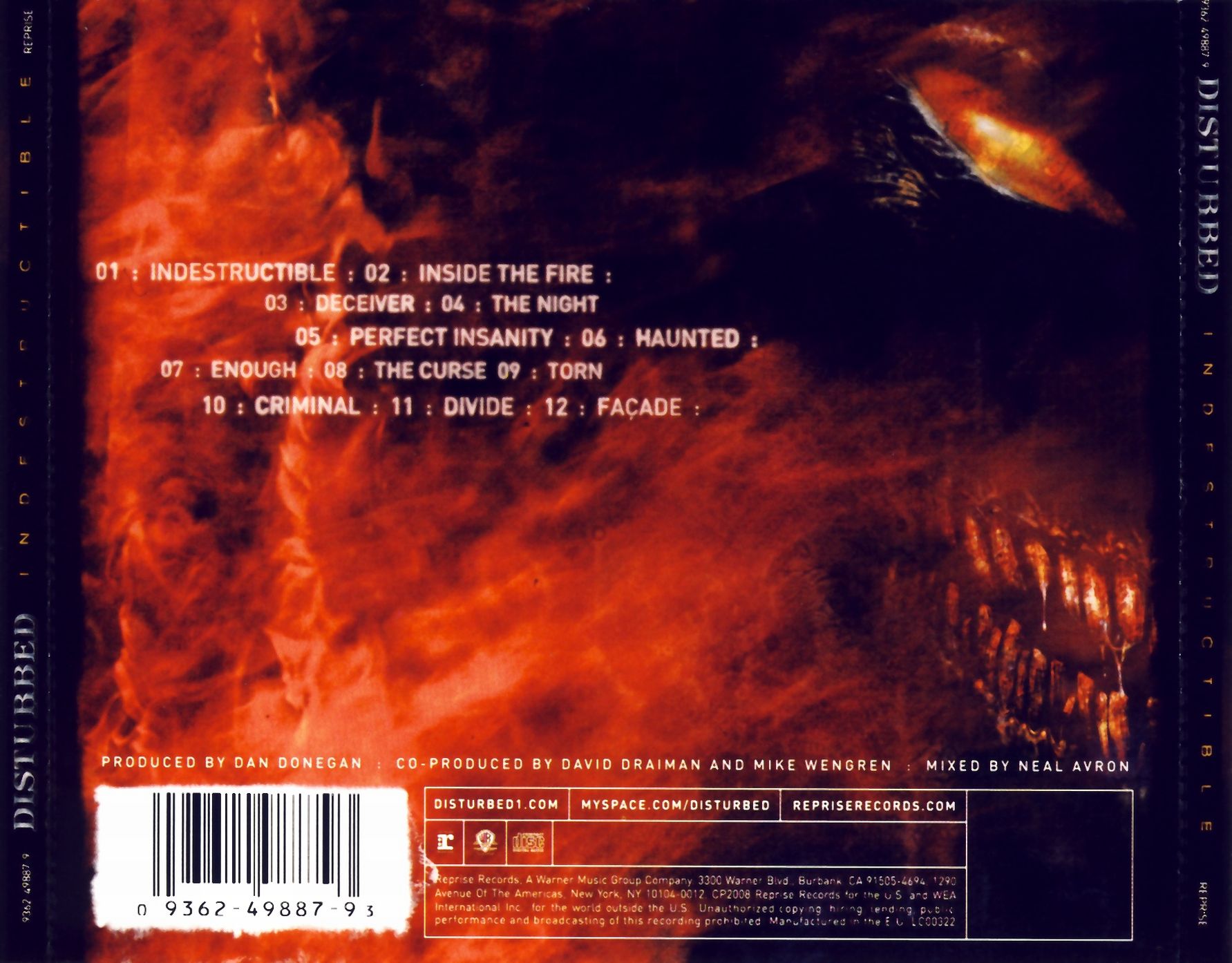 Scarica la copertina cd Disturbed - Indestructible - Back, scarica la ...